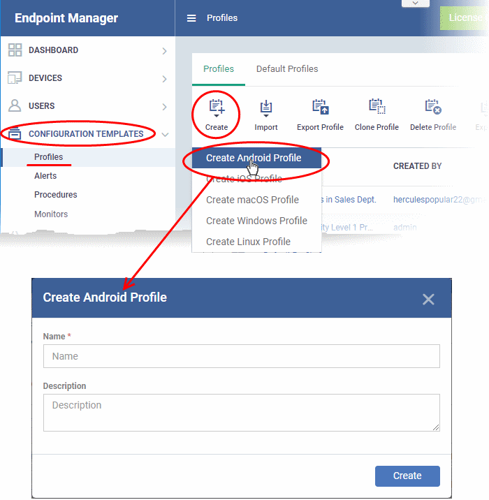 Step 6 - Create Configuration Profiles, Endpoint Manager Services | Comodo